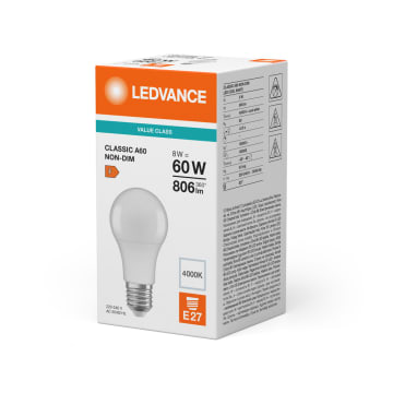 LEDVANCE - Lampadina LED, 8W, 840 Lumen, Attacco E27